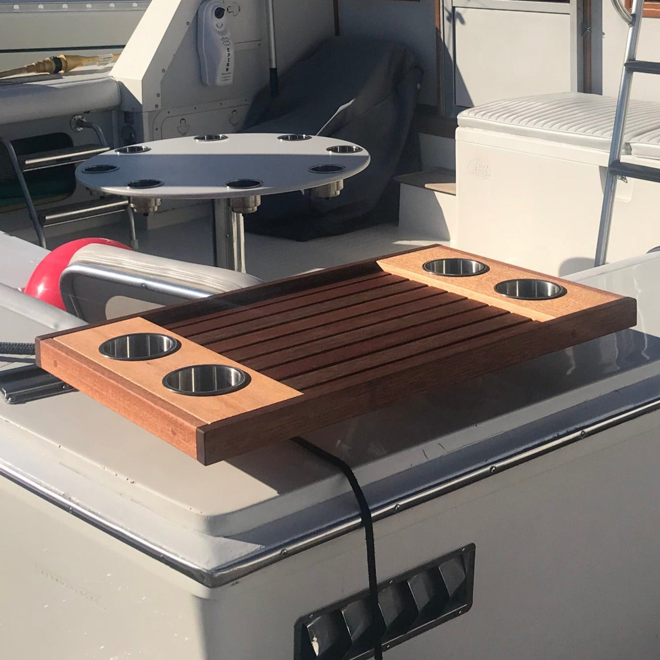 Mahogany Table w/ Removable Cutting Board (mounts in rod holder) – The ...